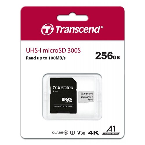 Карта памяти Transcend 300S microSDXC 256Gb UHS-I Cl10 + адаптер, TS256GUSD300S-A