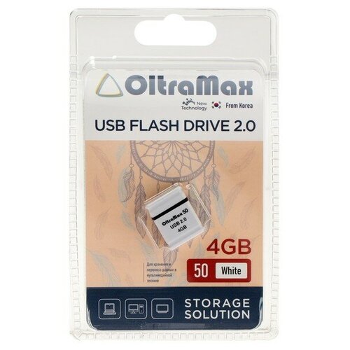 Флешка OltraMaх 50, 4 Гб, USB2.0, чт до 15 Мб/с, зап до 8 Мб/с, белая