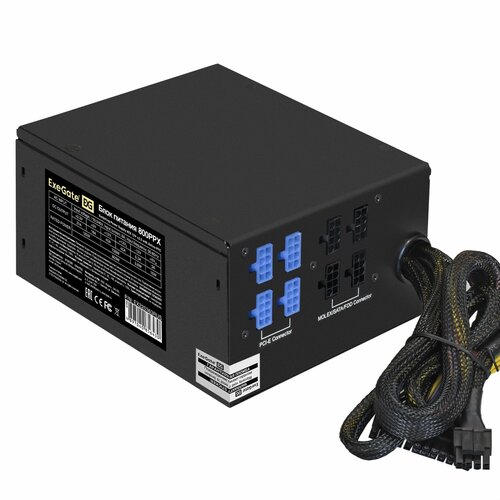 Блок питания 800W ExeGate 800PPX (ATX, APFC, КПД 80% (80 PLUS), 14cm fan, 24pin, 2x(4+4)pin, 6xPCI-E, 8xSATA, 4xIDE, Cable Management, black, RTL) EX220363RUS