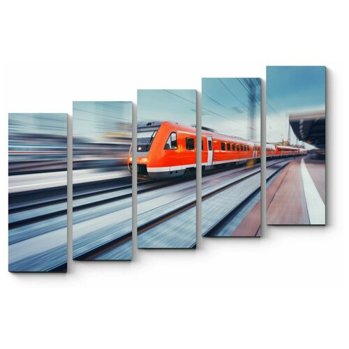 Модульная картина Высокоскоростной красный пассажирский пригородный поезд150x105