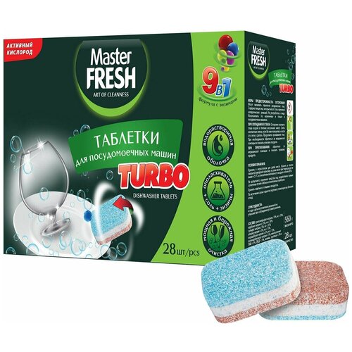Таблетки для посудомоечной машины Master FRESH Turbo 5 в 1 таблетки, 28 шт., 0.55 л, коробка