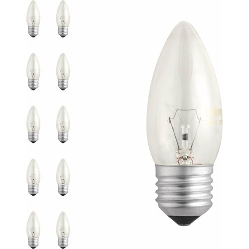 Лампа накаливания JazzWay B35 40W E27 прозрачная свеча (комплект из 10 шт)