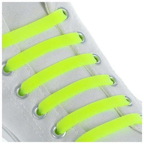 Набор шнурков для обуви, 6 шт, силиконовые, плоские, 13 мм, 9 см, цвет жёлтый неоновый
