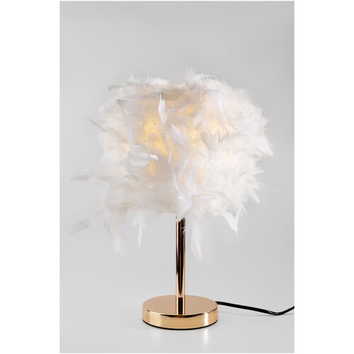 Настольный светильник, ночник, прикроватная лампа с абажуром из перьев