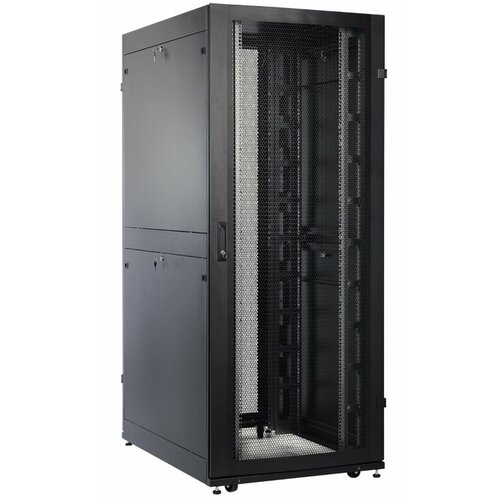 Шкаф серверный ПРОФ напольный 42U (800x1000) дверь перфор. 2 шт, черный, в сборе (ШТК-СП-42.8.10-44АА-9005)