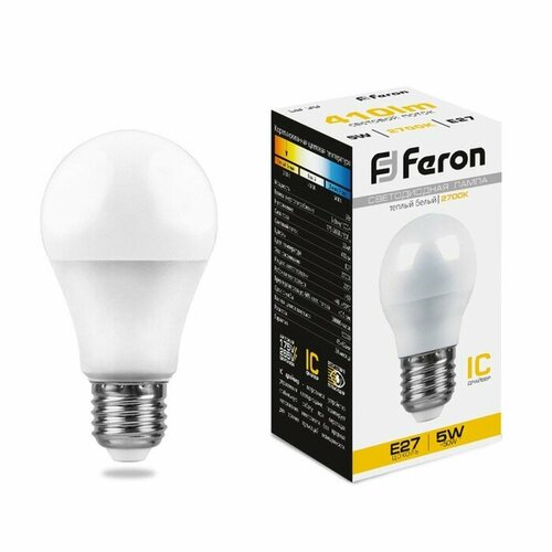 Лампа светодиодная FERON LB-38, G45, E27, 5 Вт, 230 В, 2700 К, 410 Лм, 200°, 82 х 45 мм