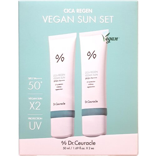 Набор Dr.Ceuracle Cica Regen Vegan Sun - Солнцезащитный веганский крем с центеллой SPF 50+ PA++++ , 2 крема по 50 мл