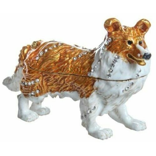 Статуэтка. Шкатулка сувенирная. Собака со стразами. Материал: металл. Размер: 7х12х9см.
