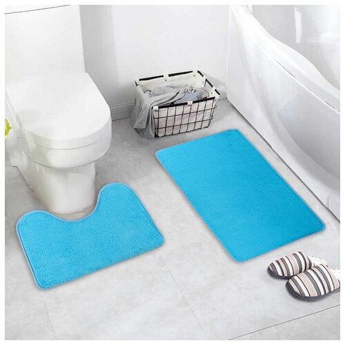 Набор ковриков для ванной и туалета Доляна, 2 шт: 40x50, 50x80 см цвет голубой