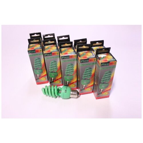 10шт. Лампа энергосберегающая Flesi Spiral Color 15W 220V E27 Green 124x45 10шт/упак.