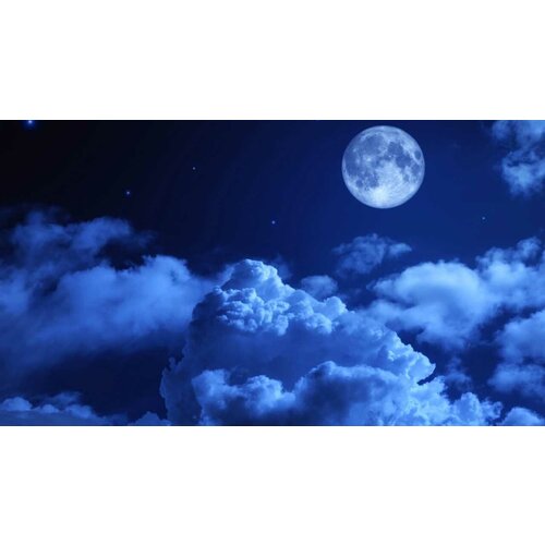 Картина на холсте 60x110 Альянс Лес "Большая луна на ночном небе" на подрамнике / интерьер/ декор