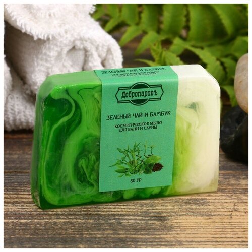 Натуральное мыло СПА - уход для бани и сауны "Зелёный чай и бамбук" Добропаровъ 80 гр