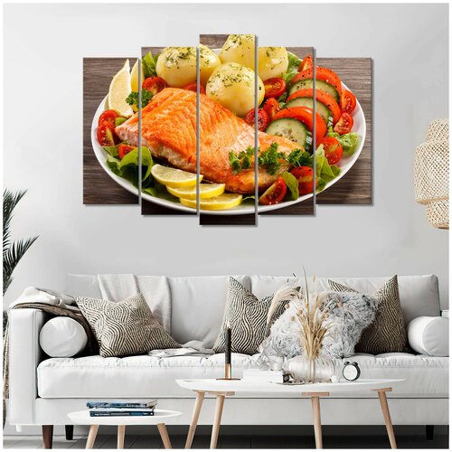 Модульная картина/Модульная картина на холсте/Модульная картина в подарок/картошка с лососем-potatoes with salmon 125х85