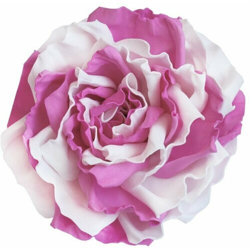 Заколка-брошь для волос/одежды/сумки большой цветок роза бело-малиновая двухцветная 0143м