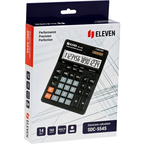 Калькулятор настольный Eleven SDC-554S, 14 разрядов, двойное питание, 155×205×36мм, черный