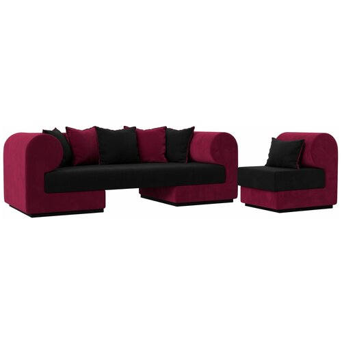 Набор Лига Диванов Кипр-2 (диван, кресло) Микровельвет ЧерныйБордовый