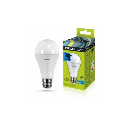 Светодиодная LED лампа Ergolux ЛОН A70 E27 30W(2880lm 270°) 4500K 4K матовая 135x67 пластик/алюм. LED-A70-30W-E27-4K (упаковка 12 штук)