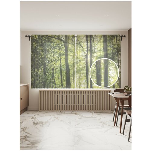 Тюль для кухни и спальни JoyArty "Ослепляющий лес", 2 полотна со шторной лентой, 145x180 см.
