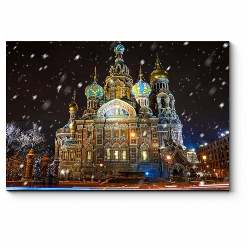 Модульная картина Спас на Крови зимним вечером, Санкт-Петербург 70x47