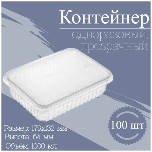 Контейнер одноразовый с крышкой 1000 мл 100 шт, набор пластиковой посуды пищевой тара разовая емкость лоток для хранения и заморозки продуктов