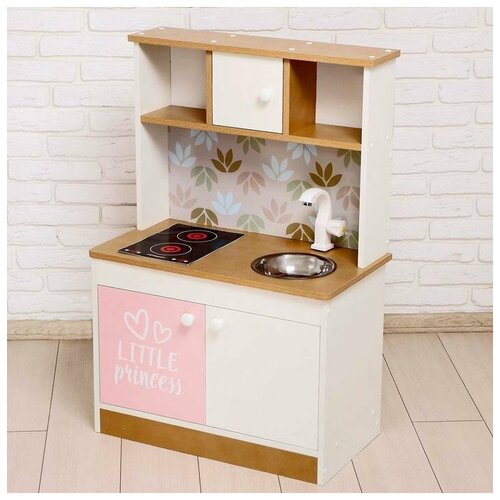 Набор игровой мебели Детская кухня , цвет корпуса бело-бежевый, цвет фасада бело-розовый, фартук цветы