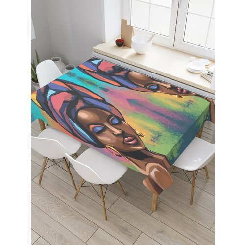 Прямоугольная тканевая скатерть на стол JoyArty с рисунком "Африканка" 120 на 145 см