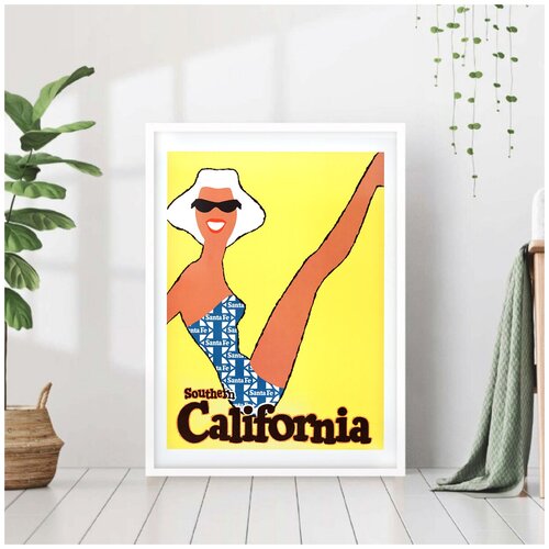Постер "Девушка Калифорния" 40 на 50 в белой раме / Картина для интерьера / Плакат / Постер на стену / Интерьерные картины