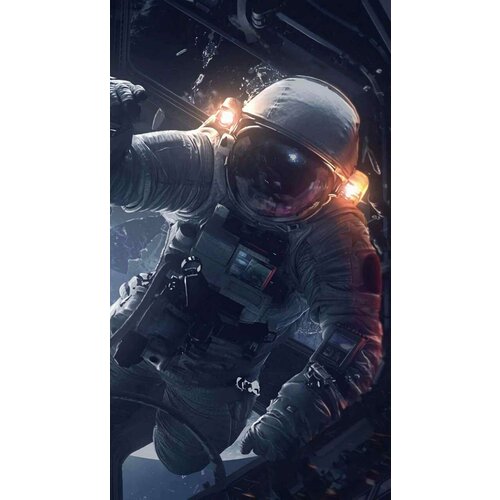 Картина на холсте 60x110 LinxOne "Космонавт, скафандр, космический корабль, вертикальный" интерьерная для дома / на стену / на кухню / с подрамником