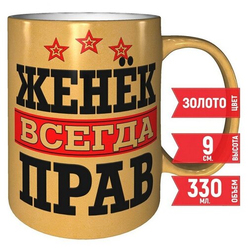 Кружка Женёк всегда прав - цвет золотистый, 330 мл.