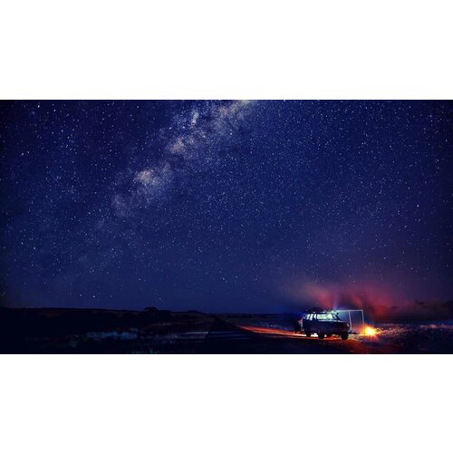 Картина на холсте 60x110 LinxOne "Ночь снег небо звезды" интерьерная для дома / на стену / на кухню / с подрамником