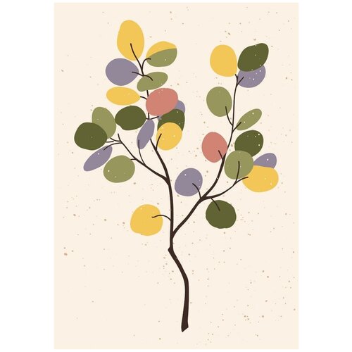 Постер / Плакат / Картина Цветы и растения - Веточка с цветными листьями 40х50 см в раме