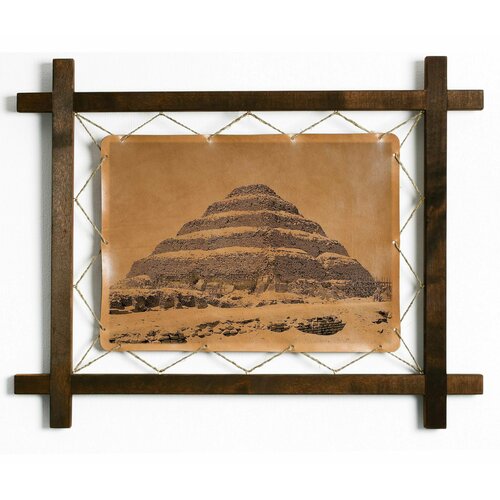 Картина Пирамида Джосера, гравировка на натуральной коже, интерьерная для украшения и декора на стену в деревянной раме, подарок, BoomGift