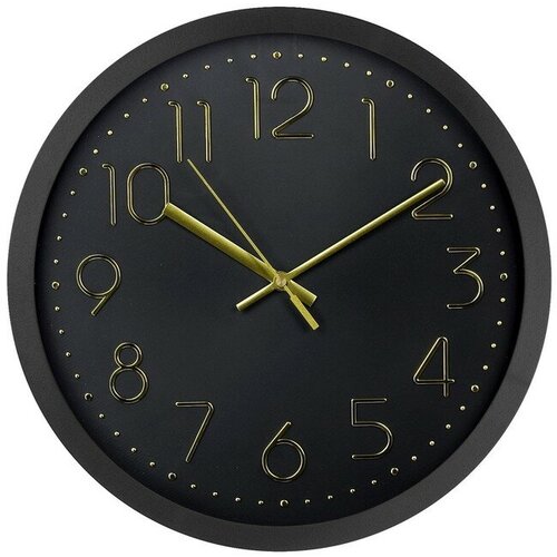 Часы настенные, серия: Классика, плавный ход, d-30.5 см, черные, цифры золото