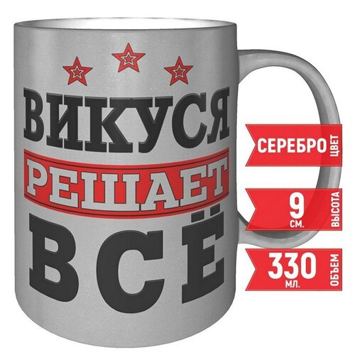 Кружка Викуся решает всё - серебристого цвета 330 мл.