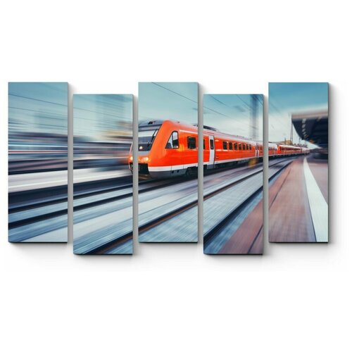 Модульная картина Высокоскоростной красный пассажирский пригородный поезд90x52