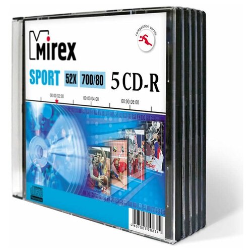 Диск CD-R Mirex 700 Mb, 52х, дизайн "Sport", Slim Case 5 шт 208341 {UL120180A8F}