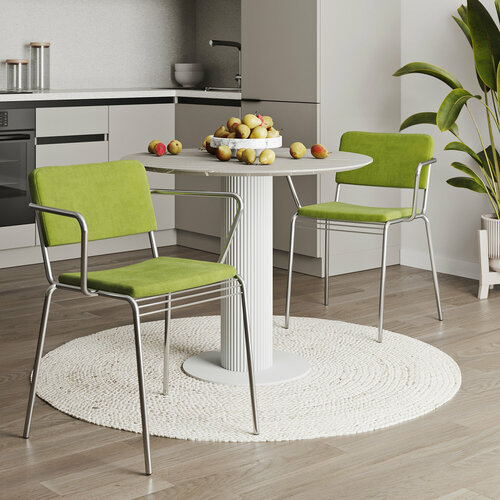 ArtCraft / Комплект стульев Cast LR из 2 шт. для кухни и гостиной, Дизайнерский стул кресло с непромокаемыми съемными подушками, зеленые подушки, стул loft для кафе, фотостудии, стул уличный садовый