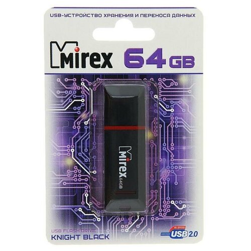 Флешка Mirex KNIGHT BLACK, 64 Гб, USB2.0, чт до 25 Мб/с, зап до 15 Мб/с, черная