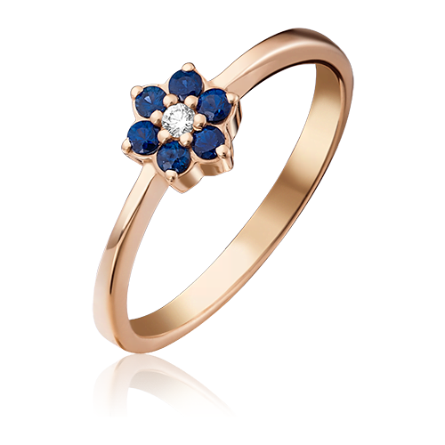 Кольцо PLATINA, красное золото, 585 проба, сапфир, бриллиант, размер 17, синий, бесцветный