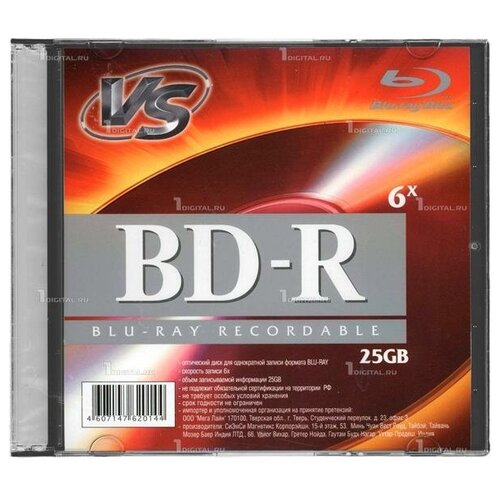 Диск VS BD-R Slim Case (1шт.) Blu-ray 25 Gb 6x (VSBDR4SL02)