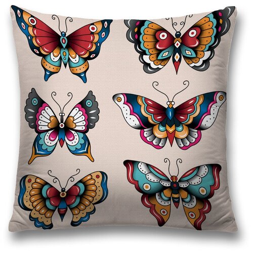 Наволочка декоративная на молнии, чехол на подушку JoyArty "Узорчатые бабочки" 45х45 см