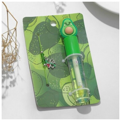 Набор 2 предмета: браслет, блеск для губ "Авокадо" клевер, цвет зелёный