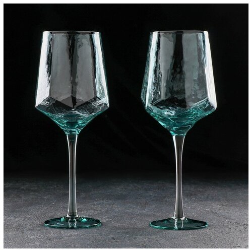 Набор бокалов стеклянных для вина Magistro «Дарио», 500 мл, 7,3×25 см, 2 шт, цвет изумрудный