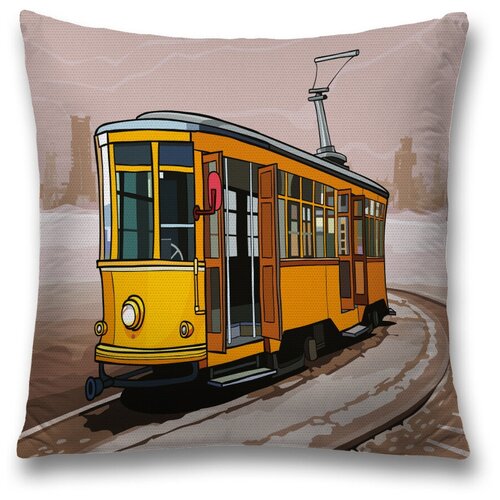Наволочка декоративная на молнии, чехол на подушку JoyArty "Желтый трамвай" 45х45 см