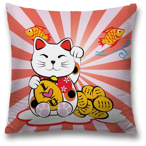 Наволочка декоративная на молнии, чехол на подушку JoyArty "Японский котик" 45х45 см