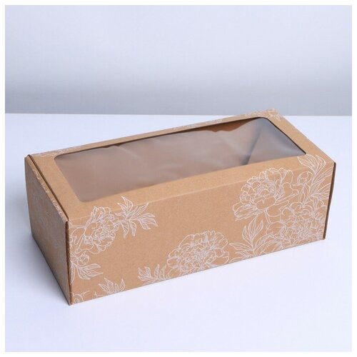 Коробка складная с PVC-окном «Цветы », 16 × 35 × 12 см