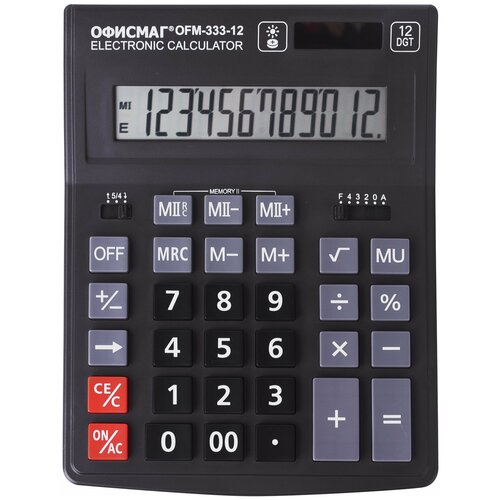 Калькулятор офисмаг настольный OFM-333, 12 разрядов, двойное питание, черный, 200x154 мм, 250462