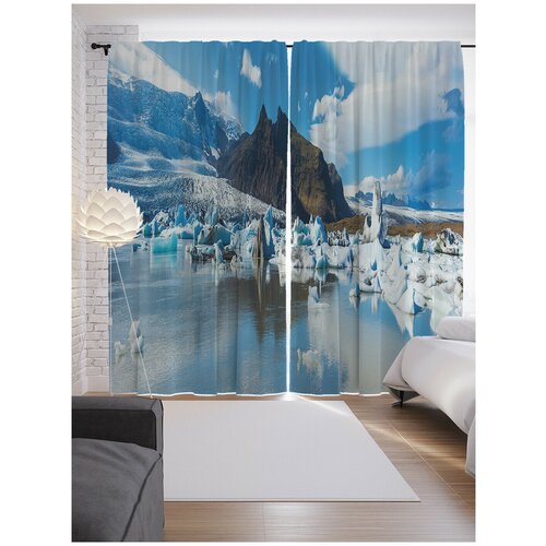Фотошторы для кухни и спальни JoyArty "Зимняя Исландия", 2 полотна со шторной лентой шириной по 145 см, высота 265 см