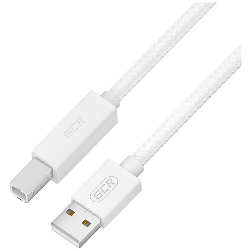 GCR Кабель Premium 1.0m USB 2.0, AM/BM, белый нейлон 28/24 AWG, экран, армированный, морозостойкий