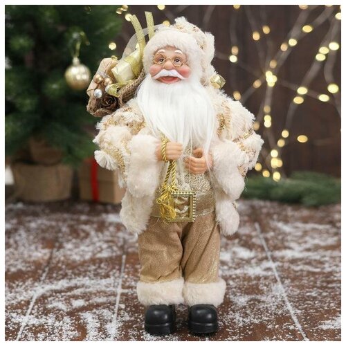 Дед Мороз "В бело-золотистом костюме блеск, с подарками" 15х30 см